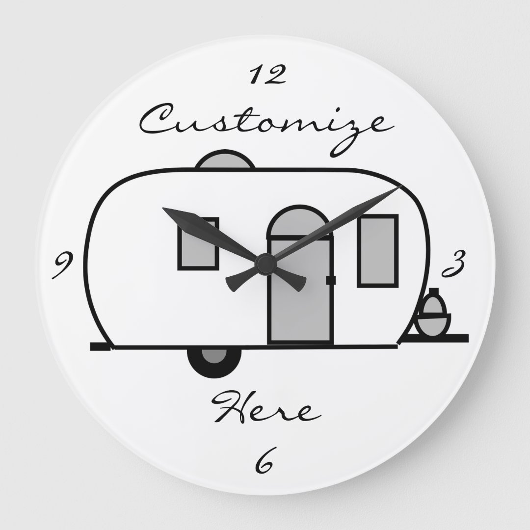 Vintage classic trailer rounded caravan large clock | Zazzle