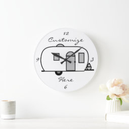 Vintage classic trailer rounded caravan large clock | Zazzle
