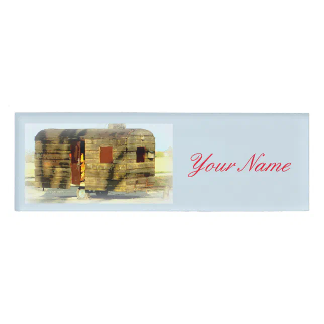 Vintage classic weathered wood caravan name tag | Zazzle
