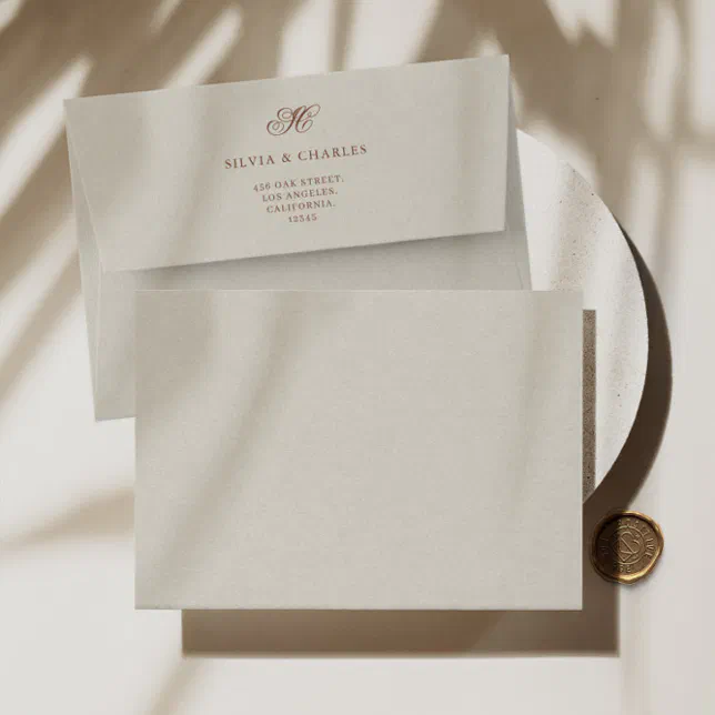 Vintage Classic Wedding Monogram Ecru Envelope | Zazzle