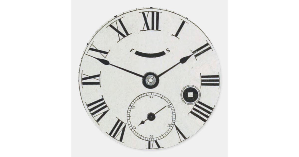 Vintage Clock Face Classic Round Sticker | Zazzle