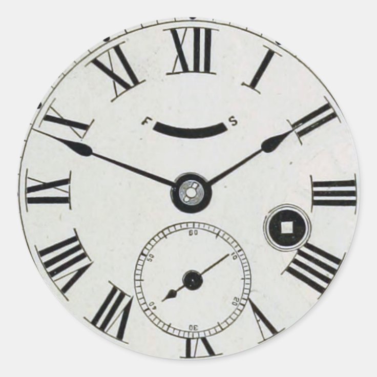 Vintage Clock Face Classic Round Sticker | Zazzle