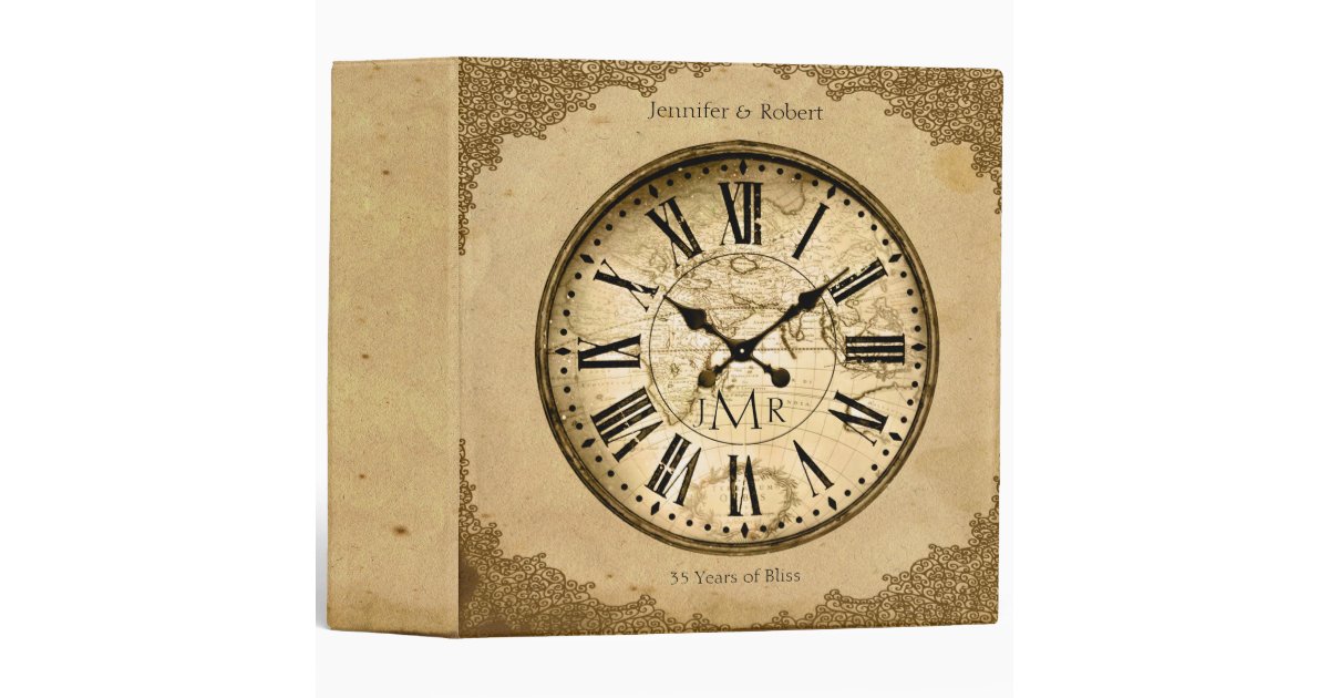 Vintage Clock on Paper 1st Anniversary Binder | Zazzle