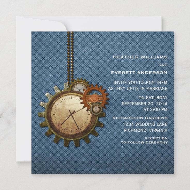 Vintage Clock Wedding Invitation, Blue Invitation | Zazzle