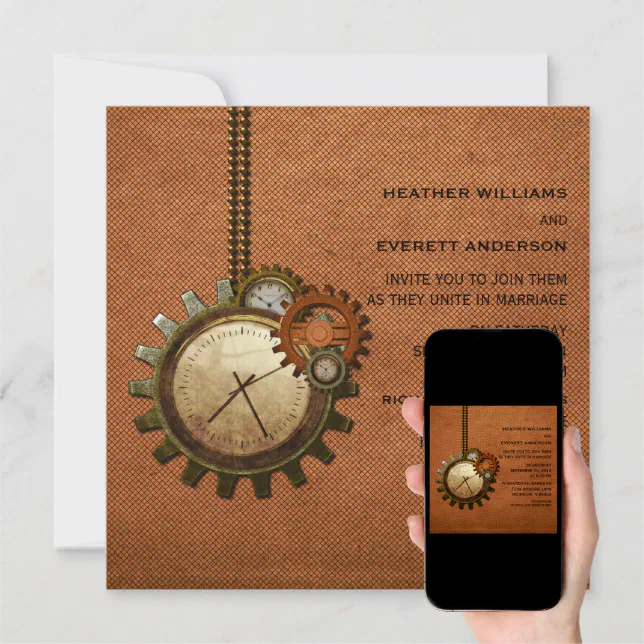 Vintage Clock Wedding Invitation, Copper Invitation | Zazzle