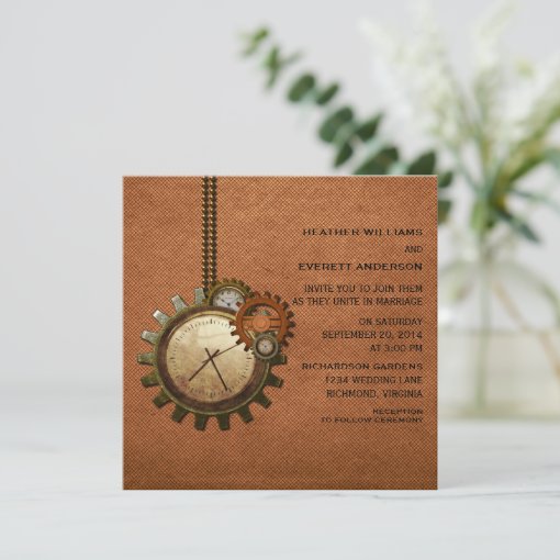 Vintage Clock Wedding Invitation, Copper Invitation | Zazzle