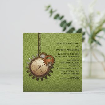 Vintage Clock Wedding Invitation, Green Invitation | Zazzle