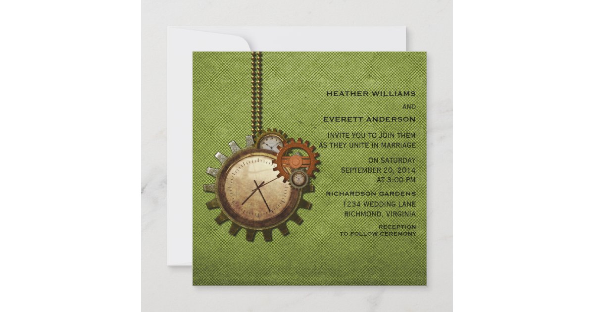 Vintage Clock Wedding Invitation, Green Invitation | Zazzle