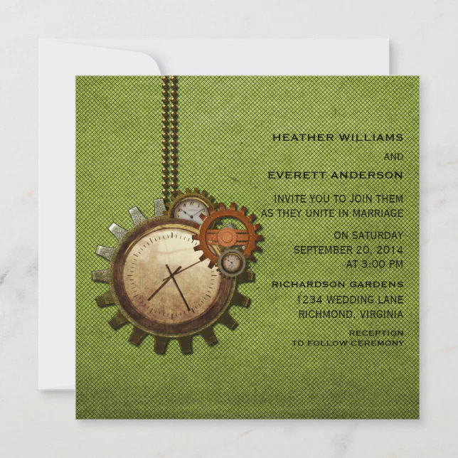 Vintage Clock Wedding Invitation, Green Invitation | Zazzle