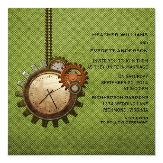 Vintage Clock Wedding Invitation, Green Invitation | Zazzle.com