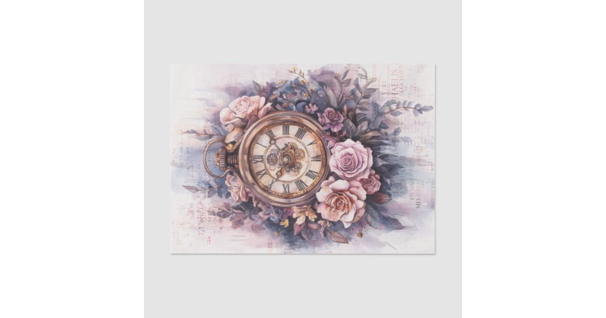 Vintage Clock with Handwriting For Decoupage Tissue Paper | Zazzle
