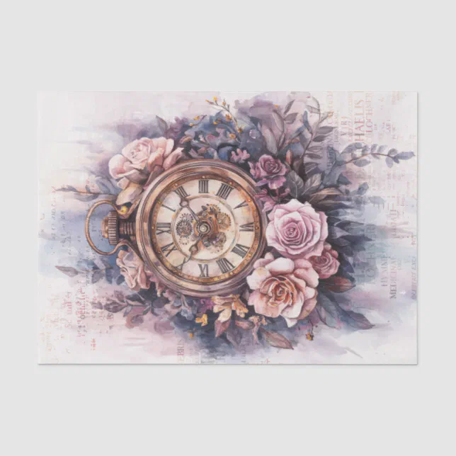 Vintage Clock with Handwriting For Decoupage Tissue Paper | Zazzle
