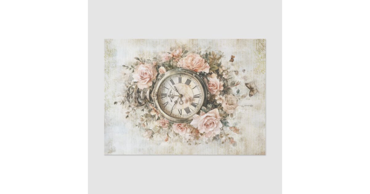 Vintage Clock with Handwriting For Decoupage Tissue Paper | Zazzle