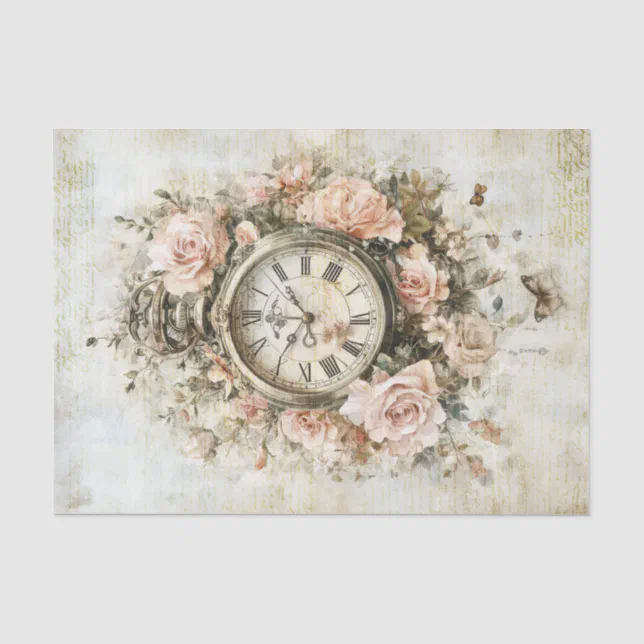 Vintage Clock with Handwriting For Decoupage Tissue Paper | Zazzle