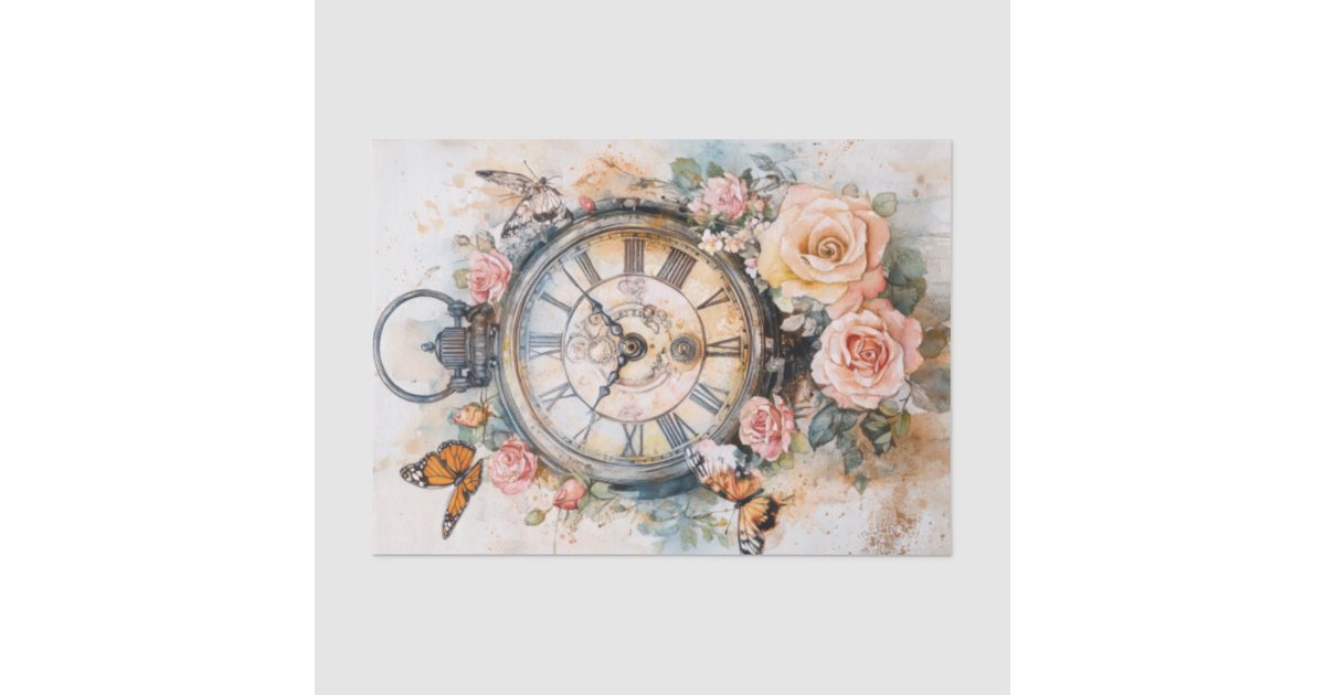 Vintage Clock with Handwriting For Decoupage Tissue Paper | Zazzle