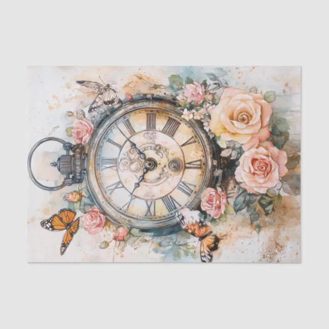 Vintage Clock with Handwriting For Decoupage Tissue Paper | Zazzle