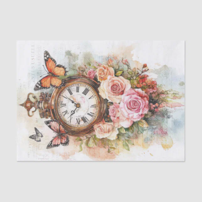 Vintage Clock with Handwriting For Decoupage Tissue Paper | Zazzle