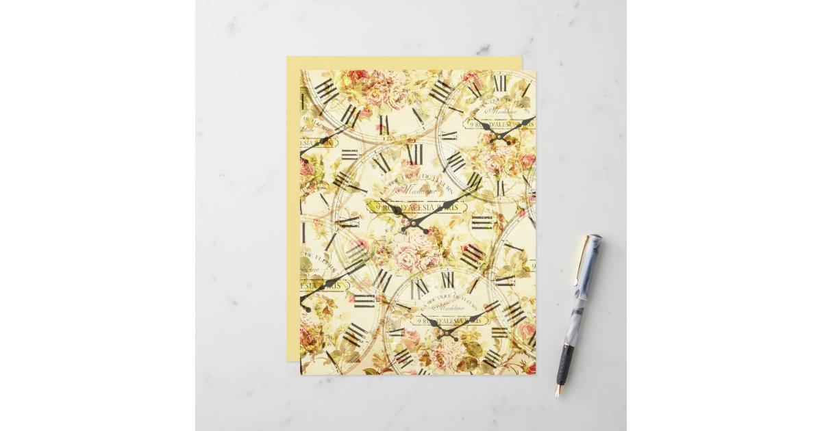Vintage Clocks Collage Scrapbook Paper | Zazzle