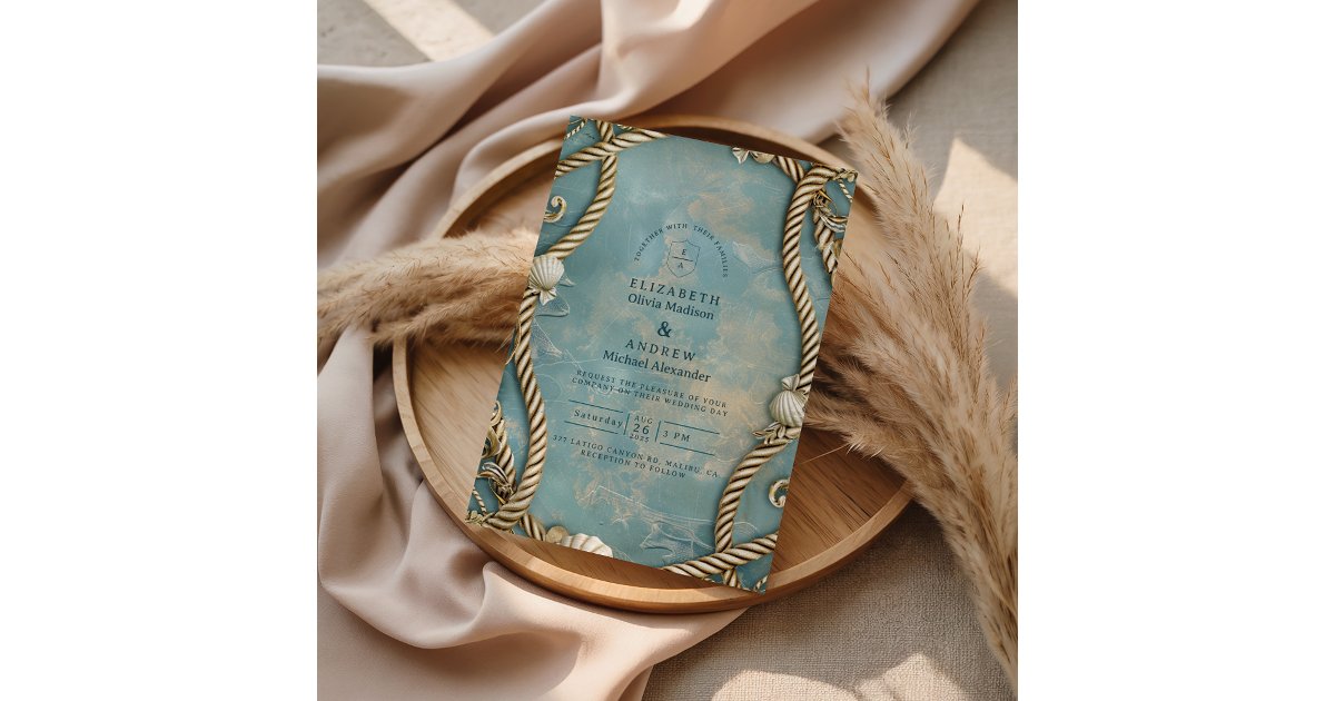 Vintage Coastal Rope Ocean Wedding Invitation | Zazzle