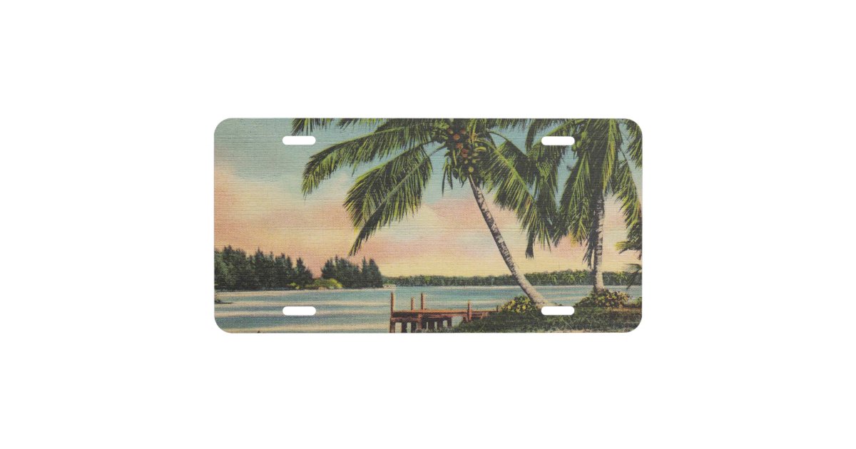 Vintage Coconut Palms Tropical Breeze Sunset License Plate | Zazzle