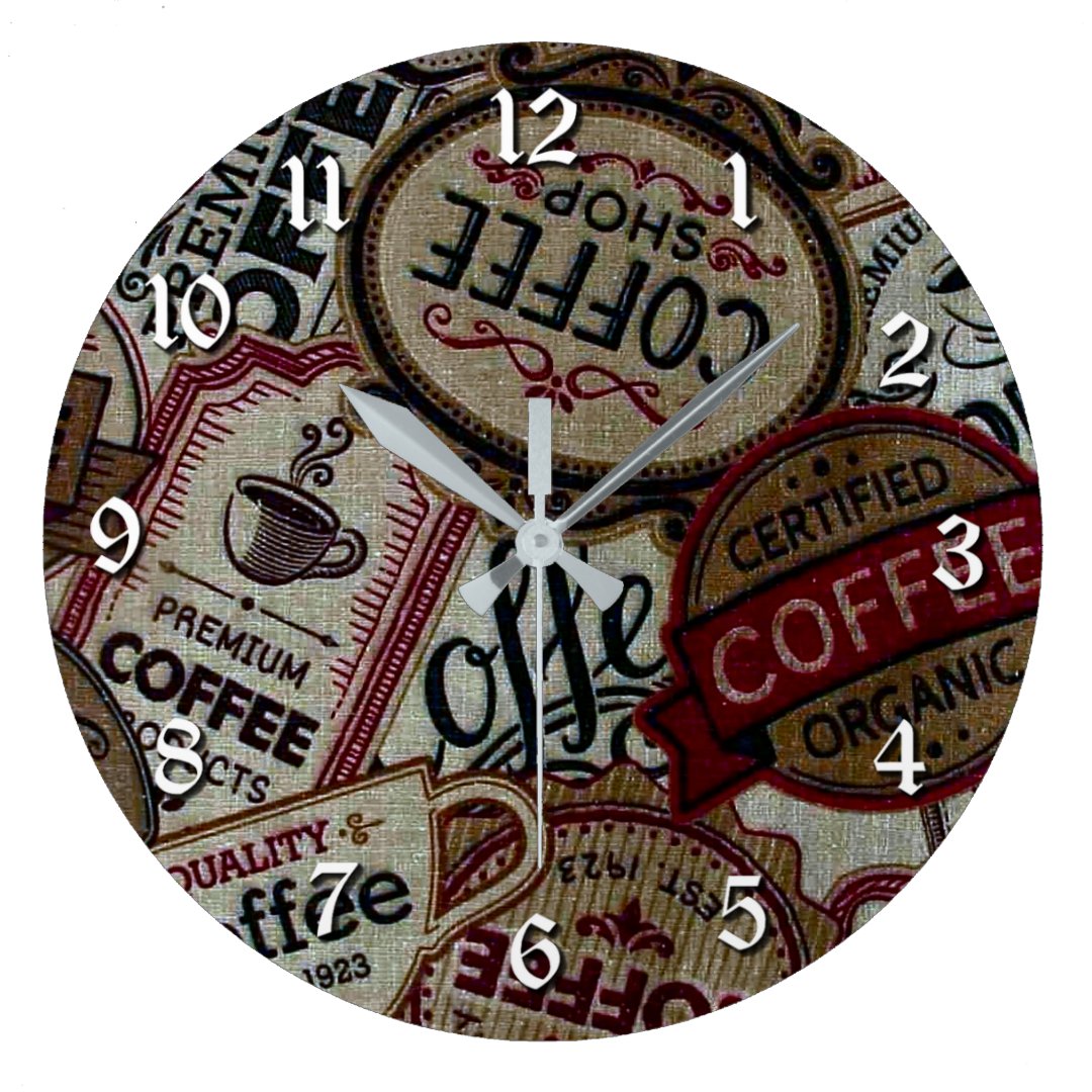 Vintage Coffee Labels Wall Clock | Zazzle