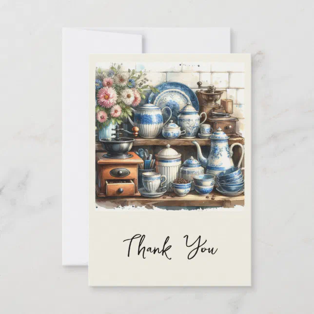 Vintage Coffee Set on Shelf Thank You Card | Zazzle