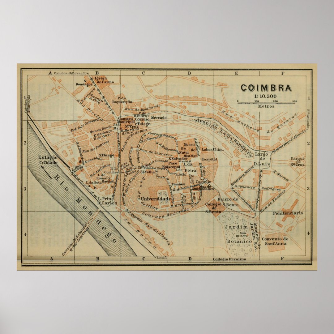 Vintage Coimbra Portugal Map (1913) Poster | Zazzle