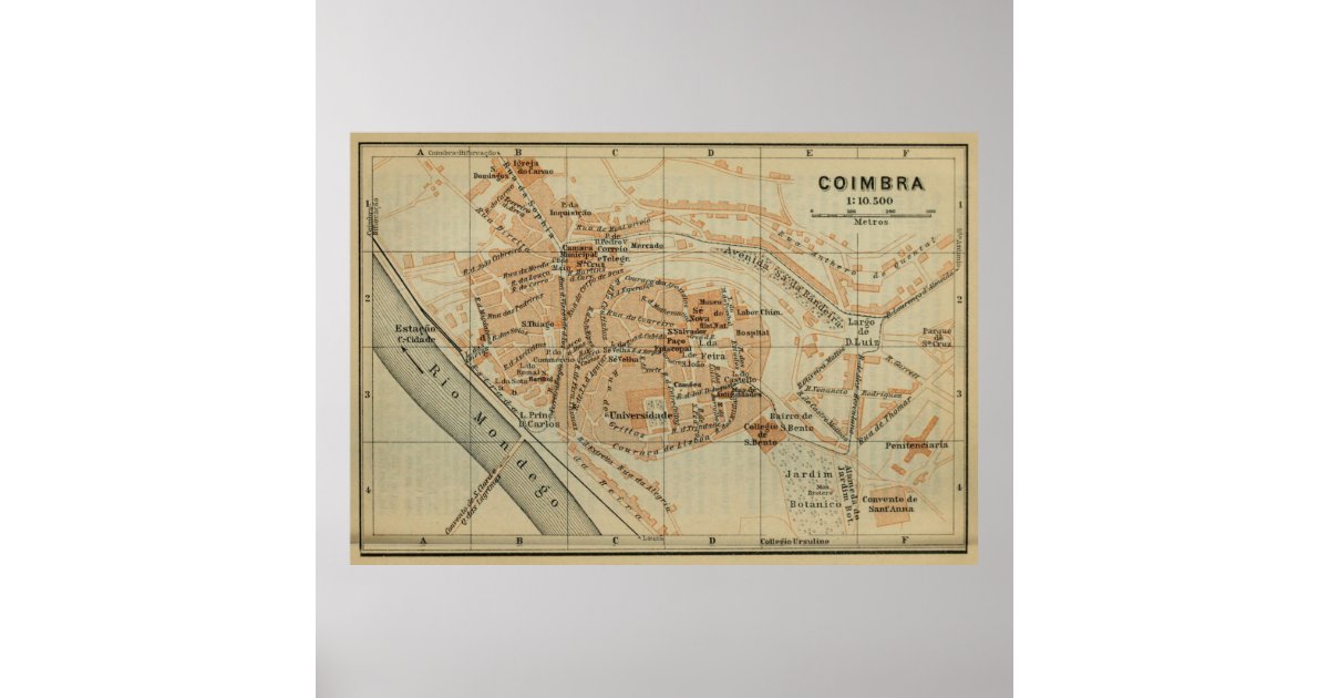 Vintage Coimbra Portugal Map (1913) Poster | Zazzle