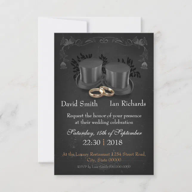 Vintage Collapsible top hats on chalkboard Invitation | Zazzle