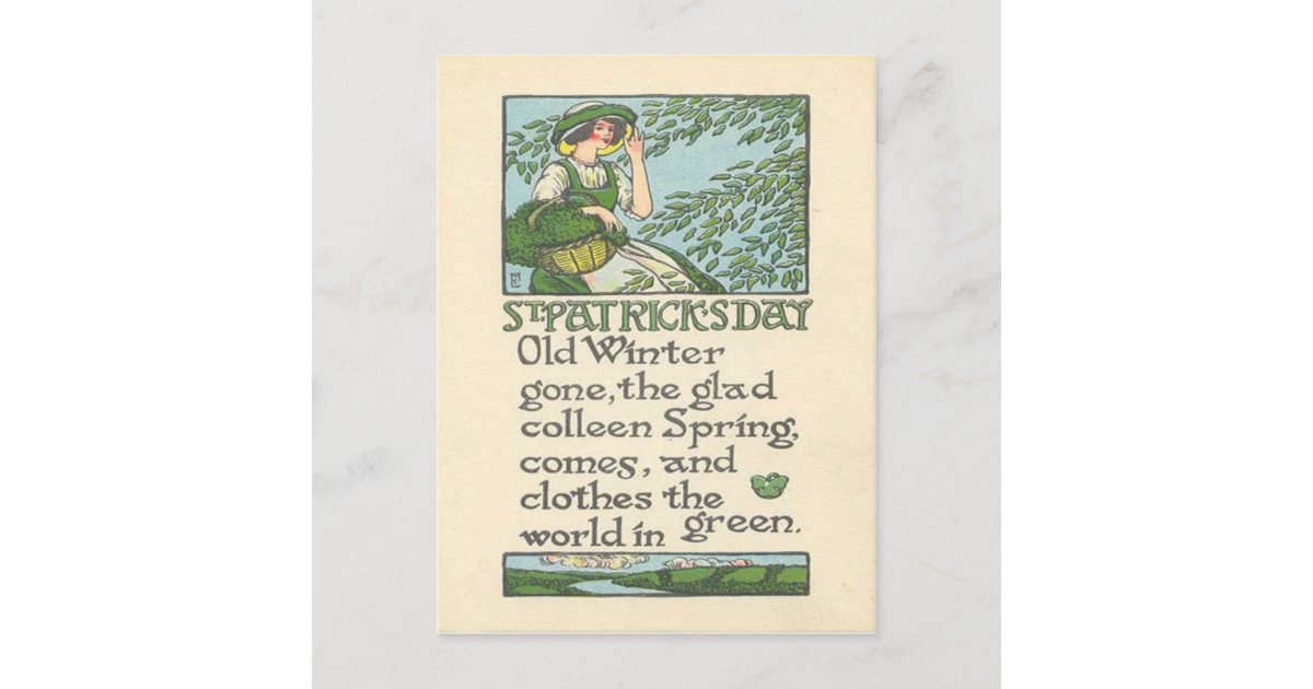 Vintage Colleen Spring Shamrock St Patrick's Day Postcard | Zazzle