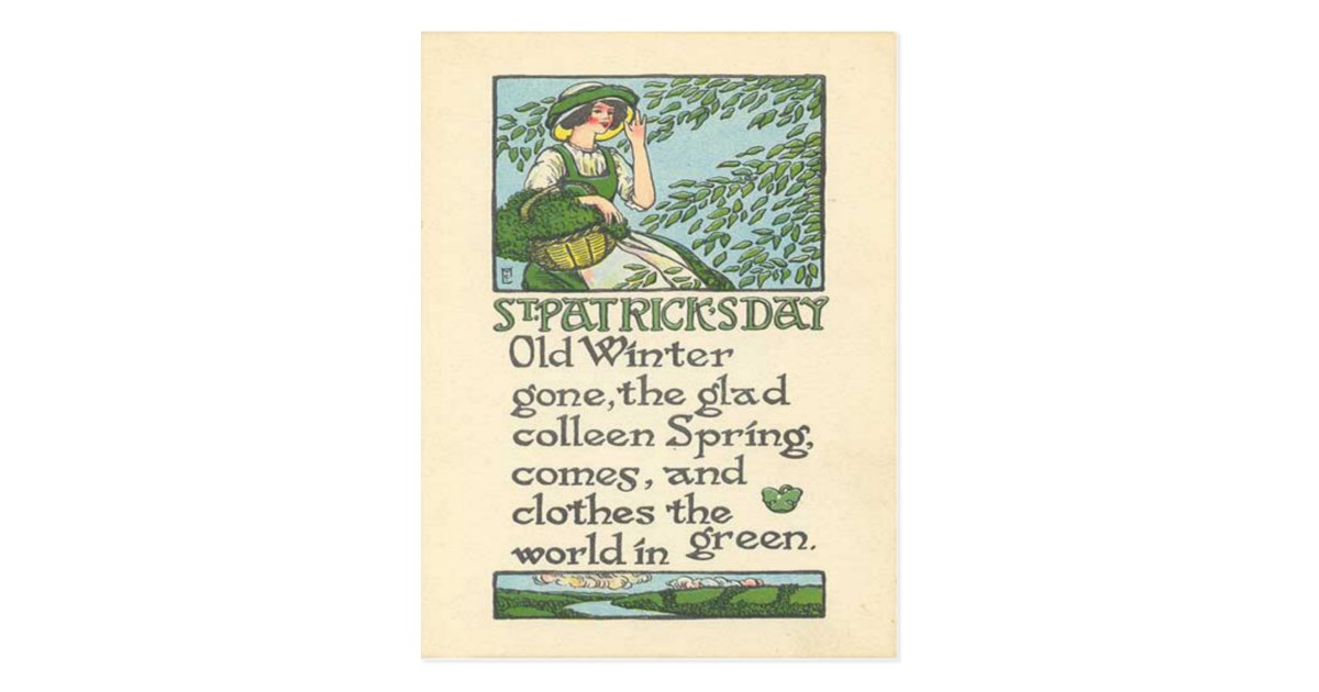 Vintage Colleen Spring Shamrock St Patrick's Day Postcard | Zazzle.com