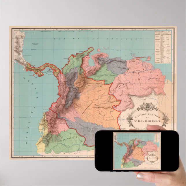 Vintage Colombia Map (1890) Poster | Zazzle