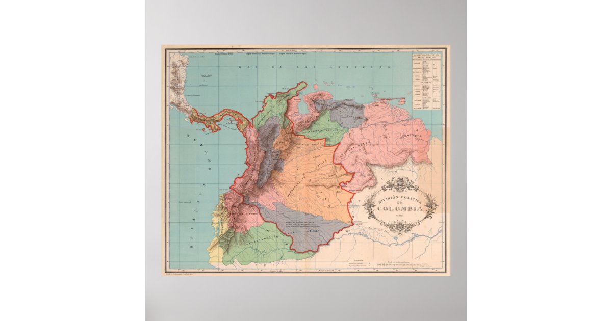 Vintage Colombia Map (1890) Poster | Zazzle