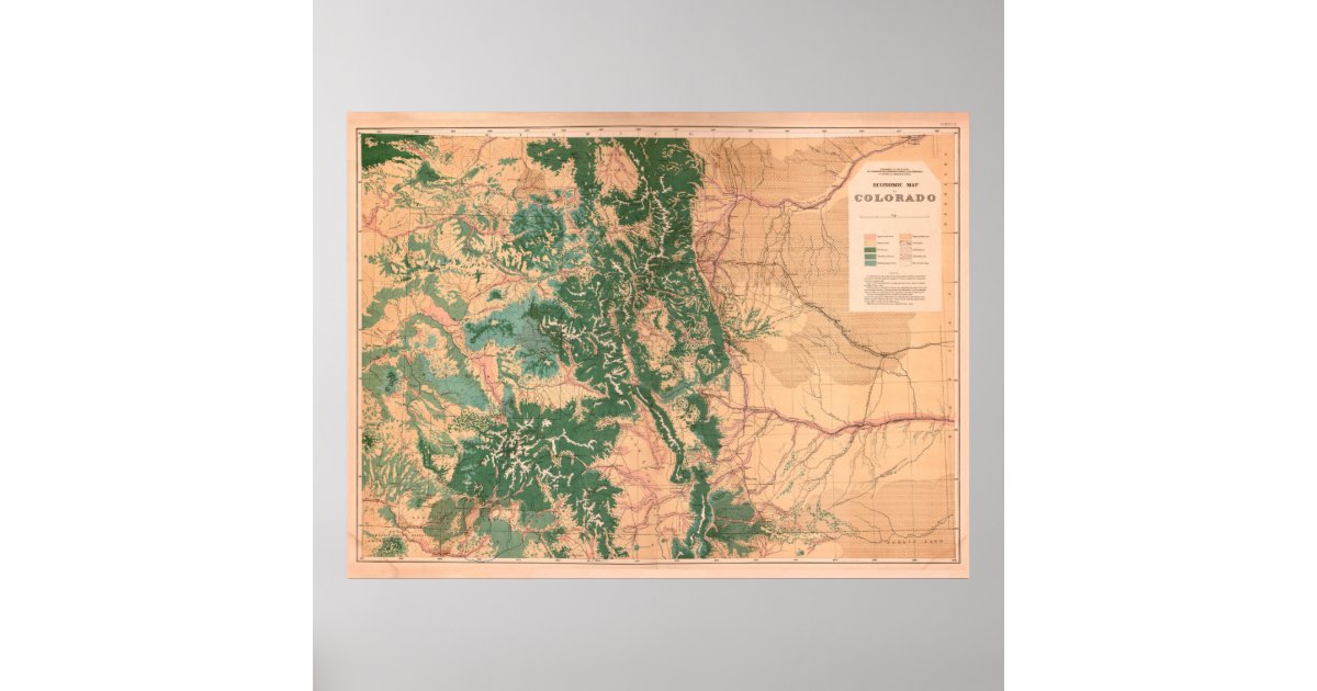 Vintage Colorado Natural Resources Map (1877) Poster | Zazzle
