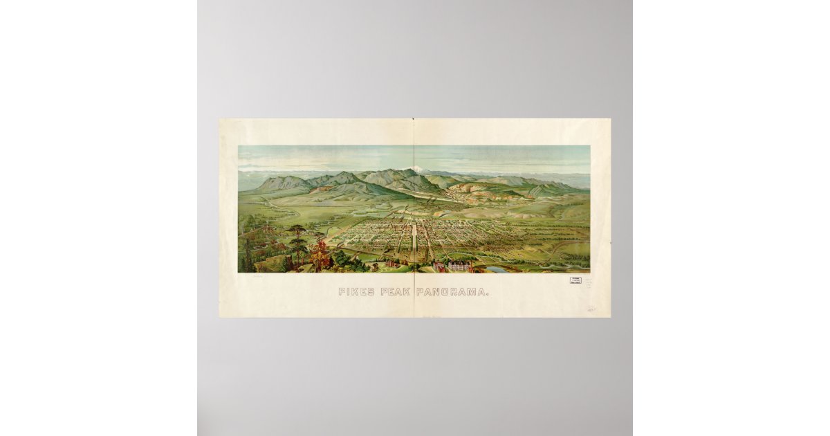 Vintage Colorado Springs and Pikes Peak Map (1890) Poster | Zazzle