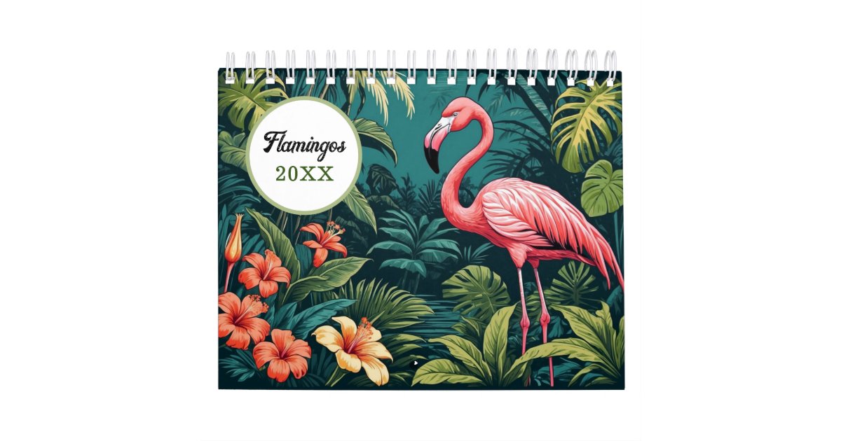 Vintage Colorful Flamingo Illustrations Calendar | Zazzle