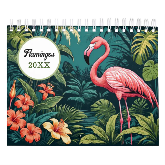 Vintage Colorful Flamingo Illustrations Calendar | Zazzle