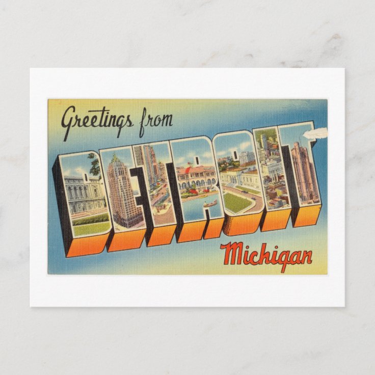 Vintage Colorful Greetings From Detroit Michigan Postcard | Zazzle