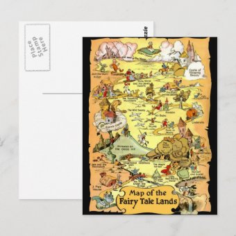 Vintage Colorful Map of the Fairy Tale Lands Postcard | Zazzle
