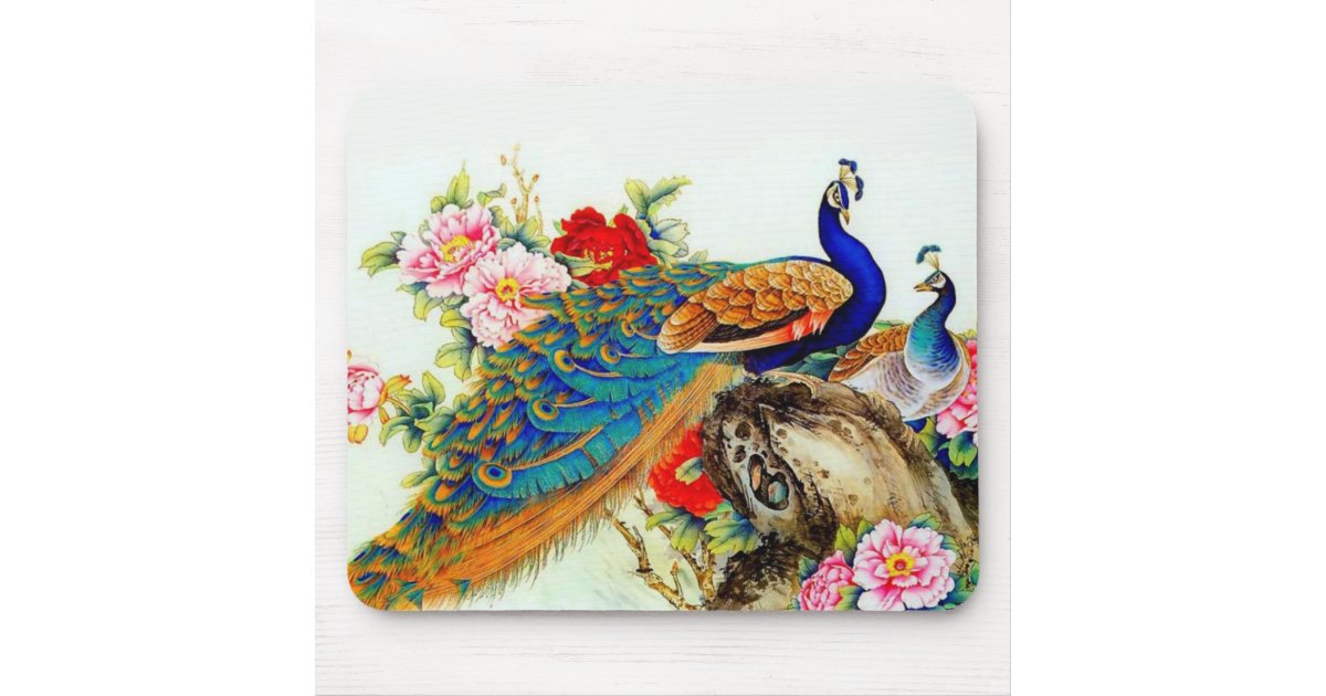 Vintage Colorful Peacocks Mouse Pad | Zazzle