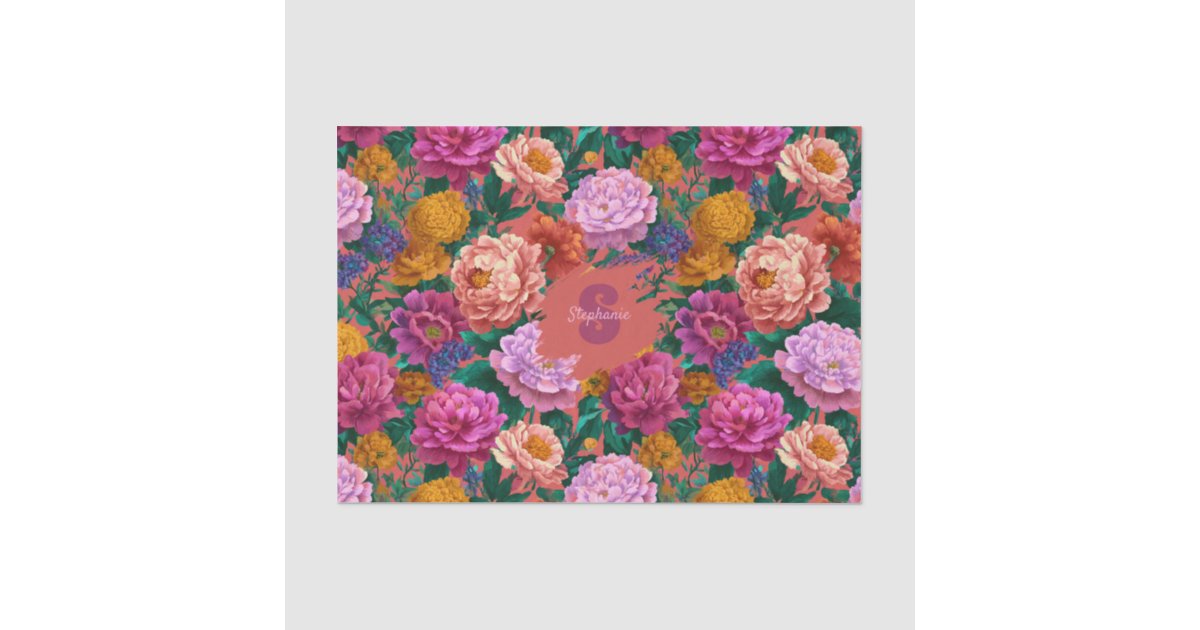 Vintage Colorful Peony Pattern Tissue Paper | Zazzle