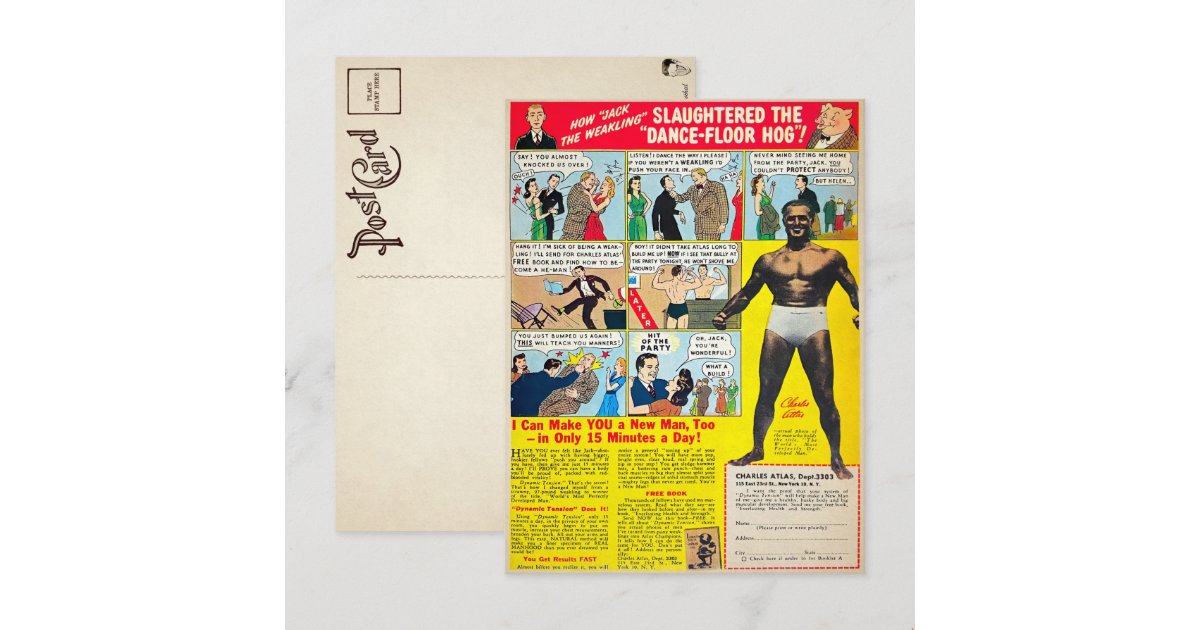 Vintage Comic Book Muscle Advertisement Postcard | Zazzle
