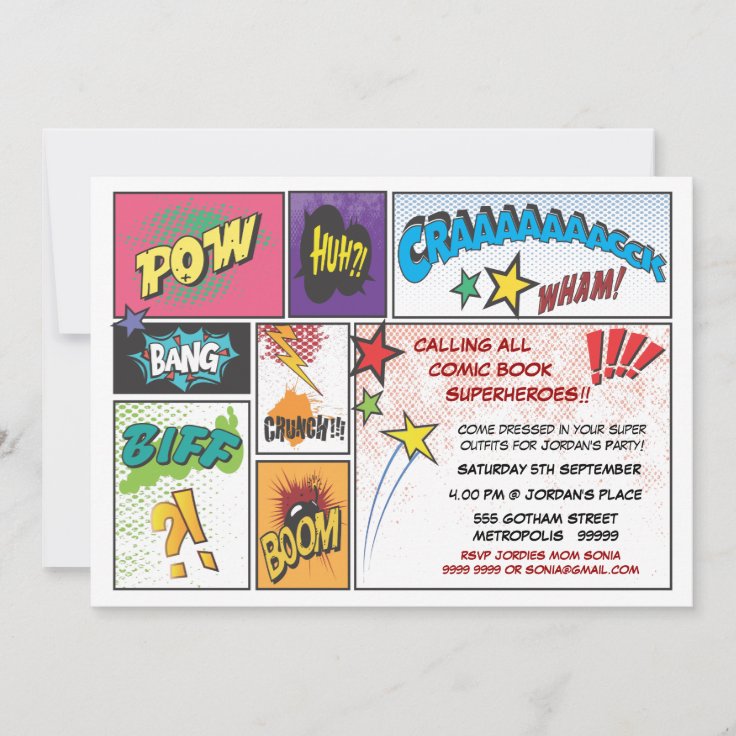 Vintage Comic Book Strip Super Hero Party Invite | Zazzle
