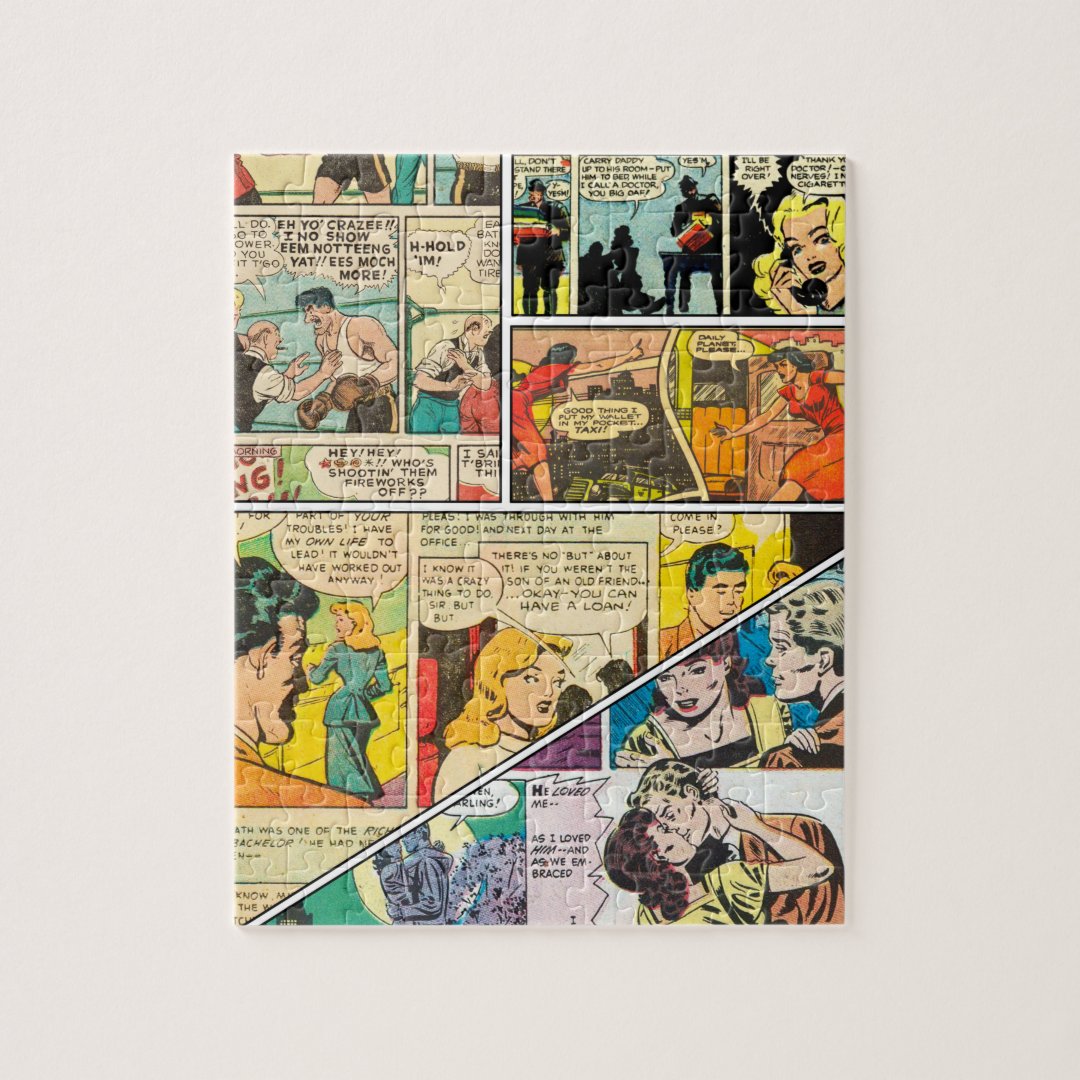 Vintage Comic Layout Boxing Journalist Romance Jig Jigsaw Puzzle | Zazzle