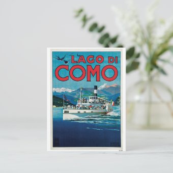 Vintage Como Lake Italian travel advert Postcard | Zazzle