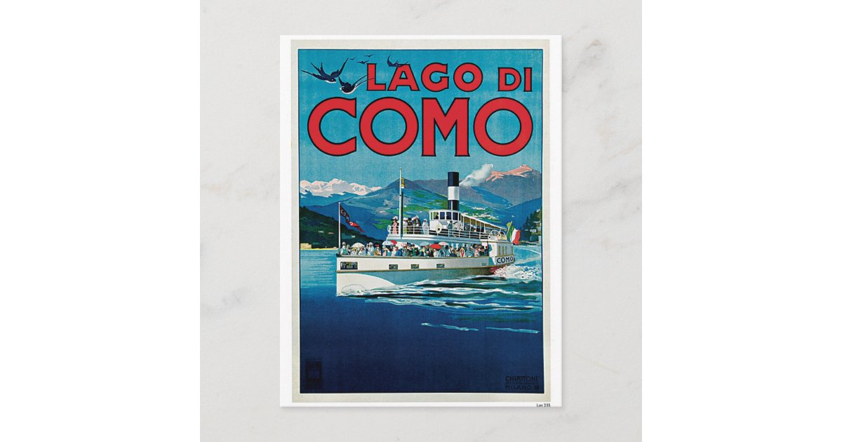 Vintage Como Lake Italian travel advert Postcard | Zazzle