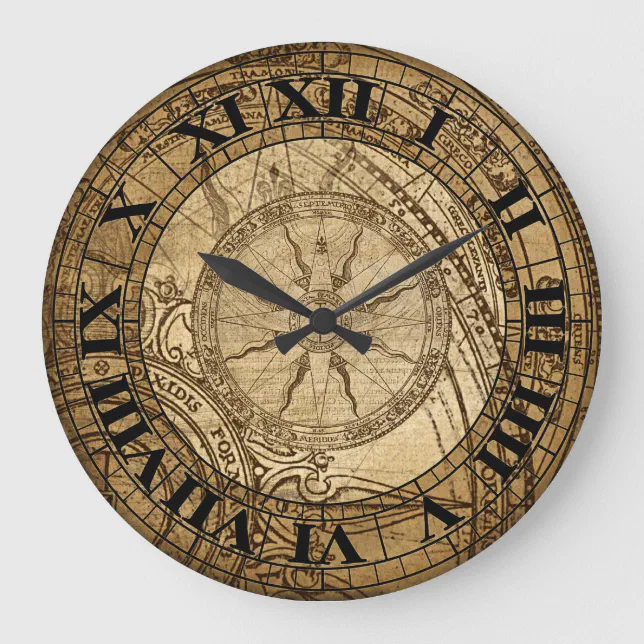 Vintage Compass Art Clock | Zazzle