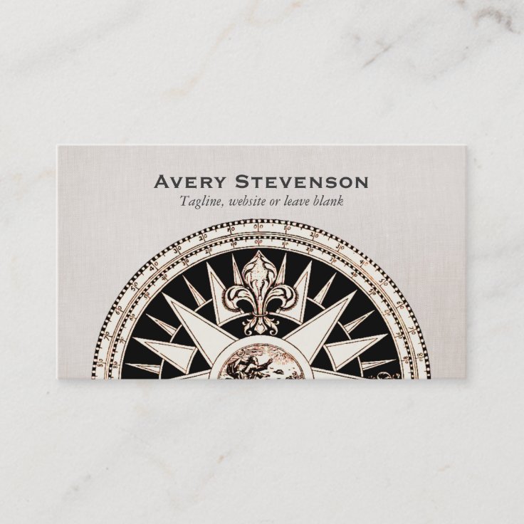 Vintage Compass Beige Linen Look Finance Business Card | Zazzle