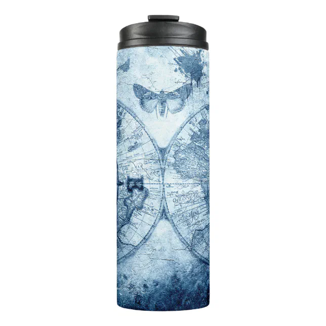Vintage Compass | Blue Grunge Nautical Sea Chart Thermal Tumbler | Zazzle