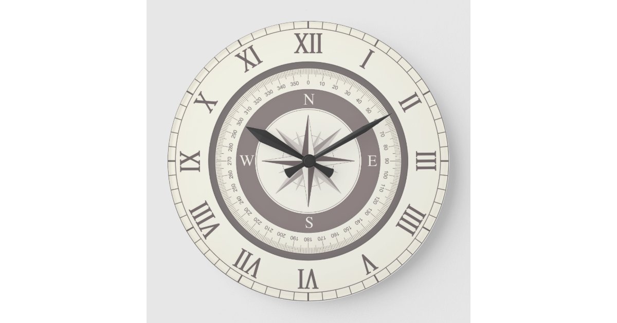 Vintage Compass Clock (static compass graphic) | Zazzle